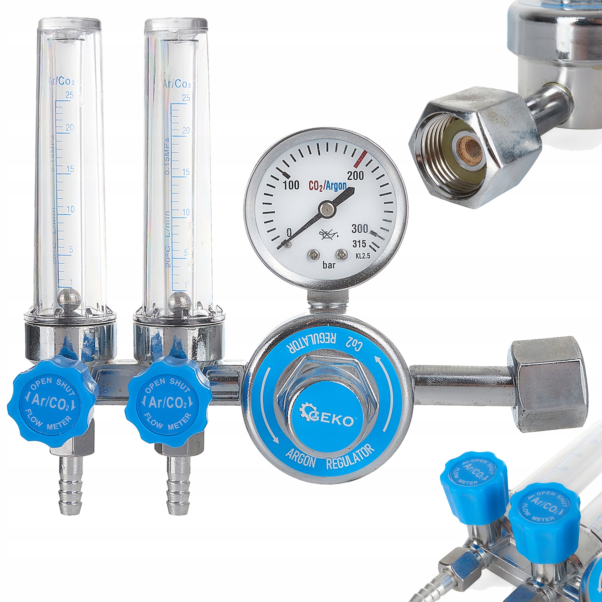 REDUKTOR CO2/ARGON Z DWOMA ROTAMETRAMI GEKO 6MM 1/4" 200 bar 2X25L MIN (G80076) • Cena, Opinie ...