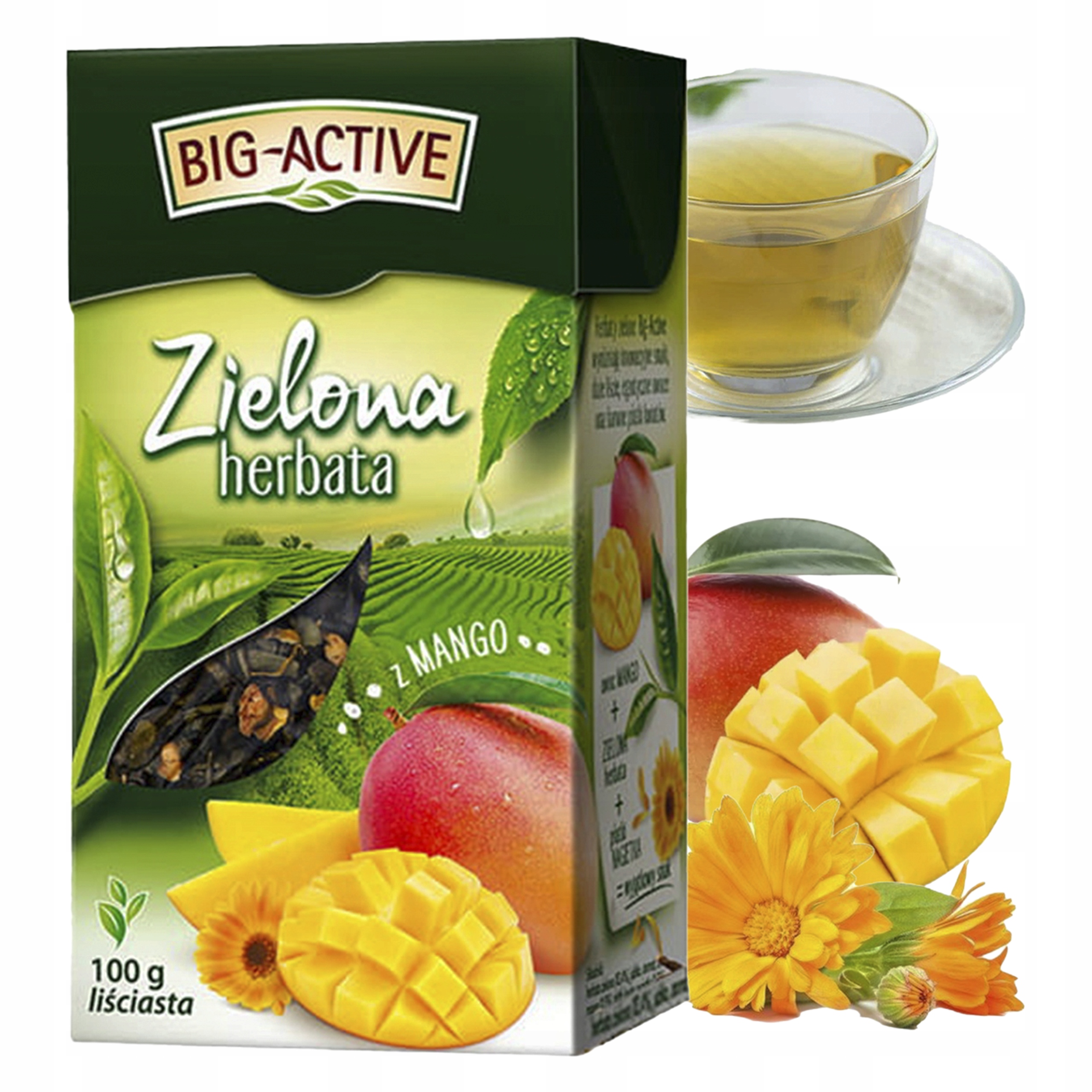 Big-Active Zielona herbata liściasta z mango 100 g (5900956700335) • Cena, Opinie • Herbata ...