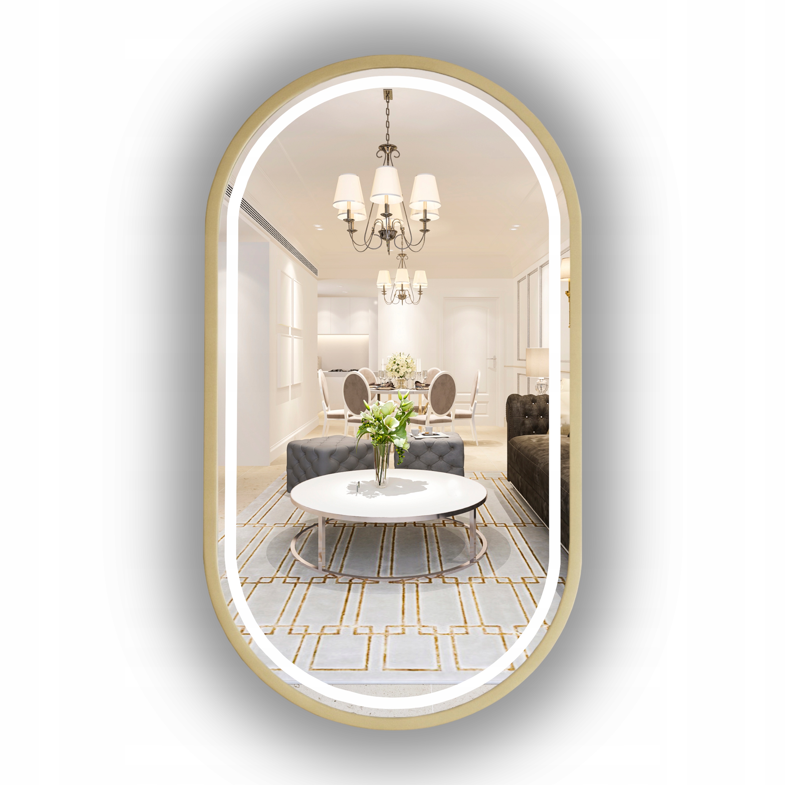 LUSTRO LED OWALNE WISZĄCE W ZŁOTEJ RAMIE 40x75 CM (5904610034781 ...