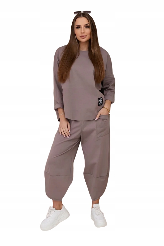 Dresy Komplet Dresowy Damski Włoski NEW PUNTO Brązowy Fango S M L ...