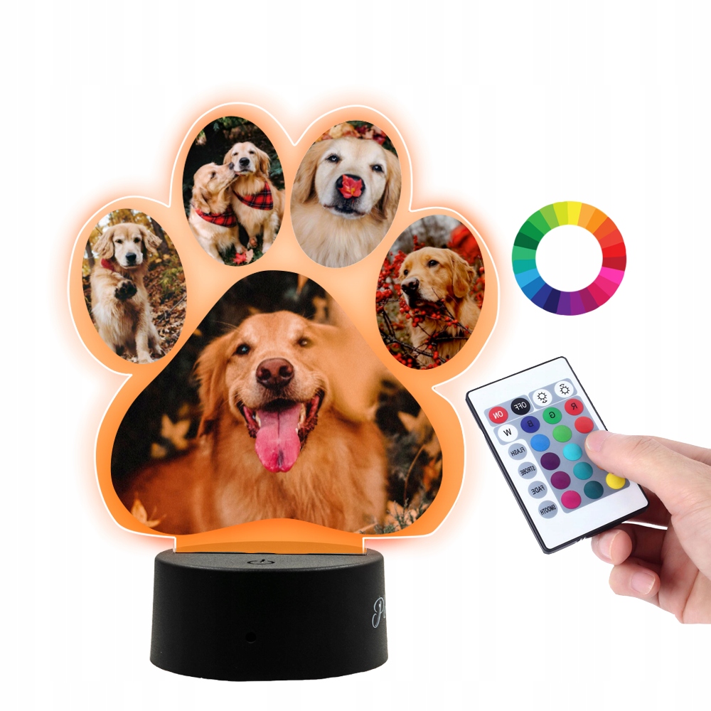 LAMPKA NA SKLE Psia labka 3D LED RGB PLEXIDO + DIAĽKOVÝ OVLÁDAČ 16 ...