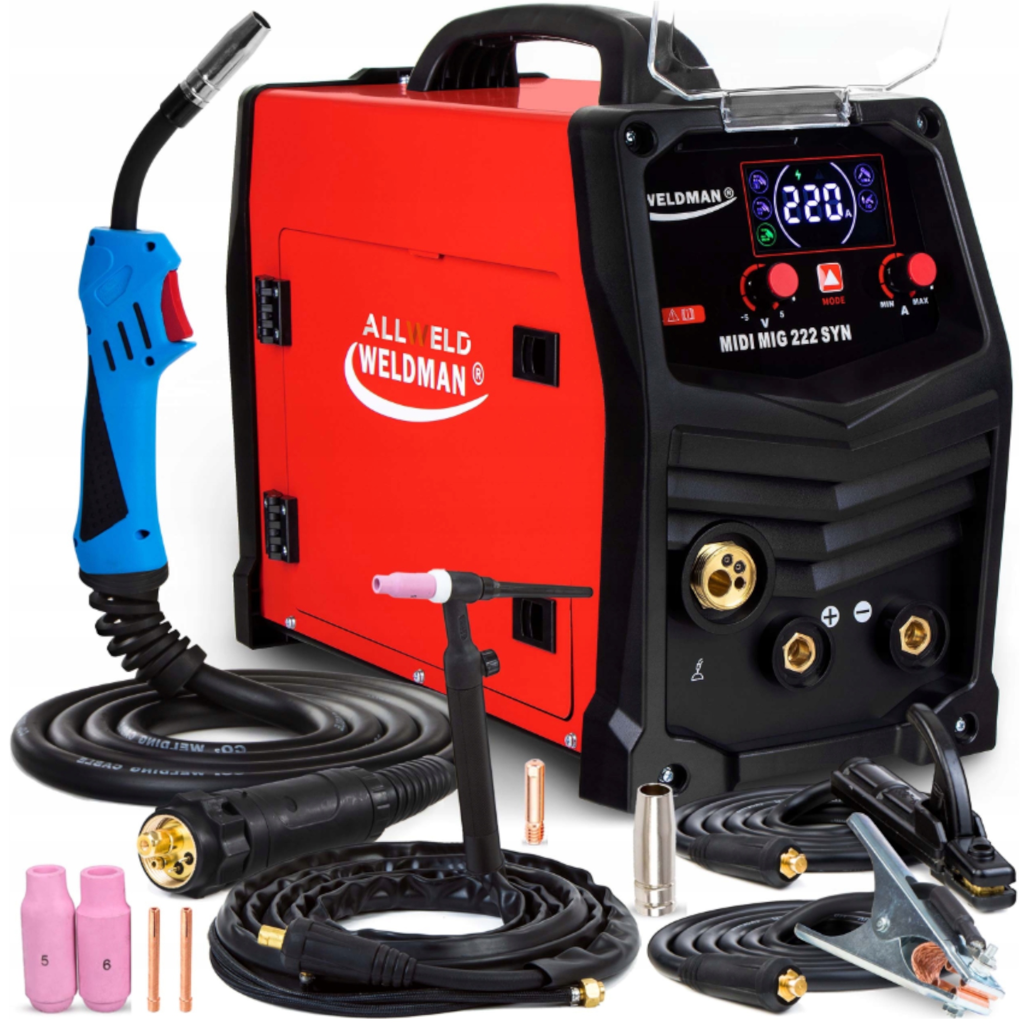 WELDMAN PÓŁAUTOMAT SPAWALNICZY SPAWARKA MIDI MIG 222 SYNERGIA TIG LIFT ...