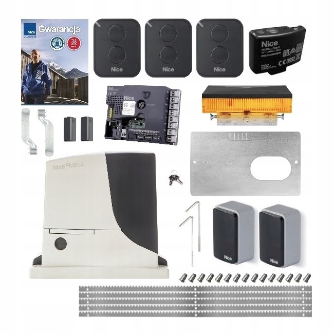 Zestaw NICE ROBUS 600 RB600 24V + 3 PILOTY + LAMPA SŁUPKOWA + LISTWA 5M • Cena, Opinie • Napędy ...