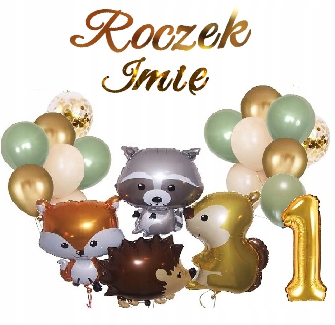 BALONY BOHO zwierzątka WOODLAND baner ROCZEK imię 12713521260 - Allegro.pl