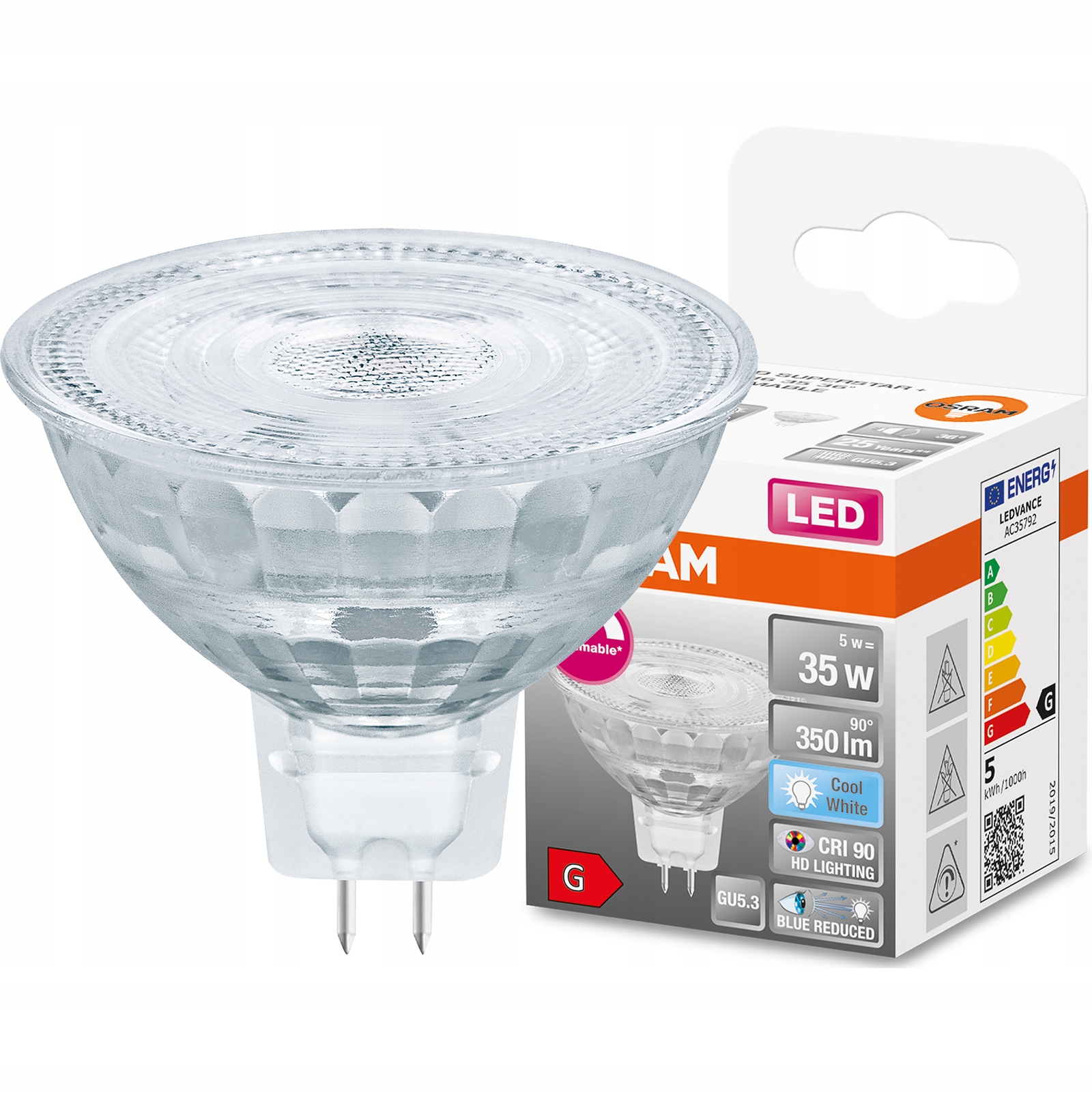 Żarówka LED MR16 5W 4000K CRI90 Ściemnialna OSRAM (4058075613225 ...