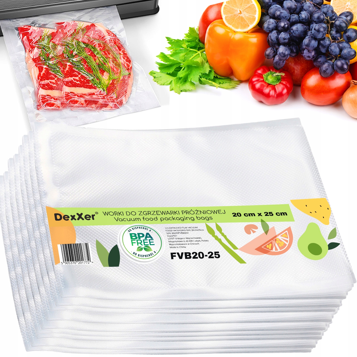 Folia do pakowania próżniowego DexXer 20 cm x 25 m • Cena, Opinie - Allegro