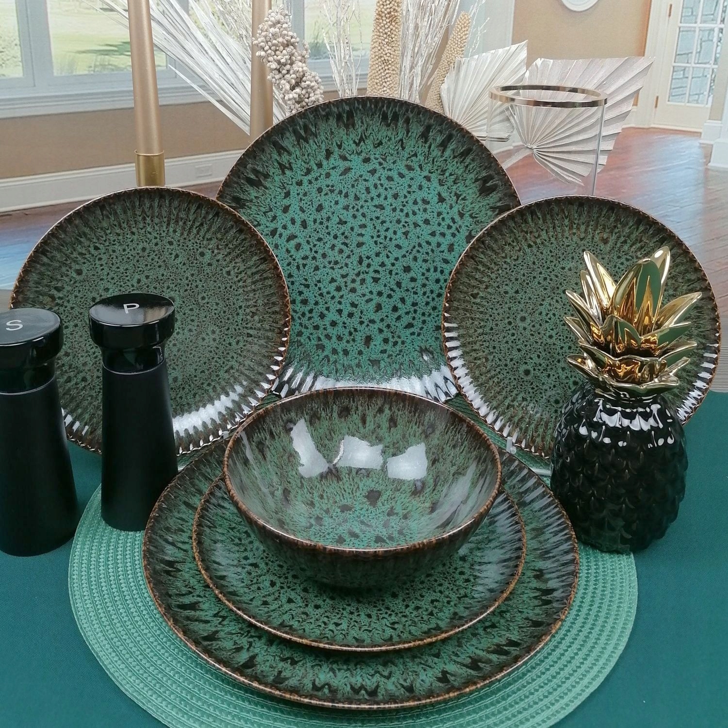 LUBIANA MALACHIT COSMOS ZIELONY ZESTAW OBIADOWY 12 ELEMENTÓW DLA 4 OSÓB ...