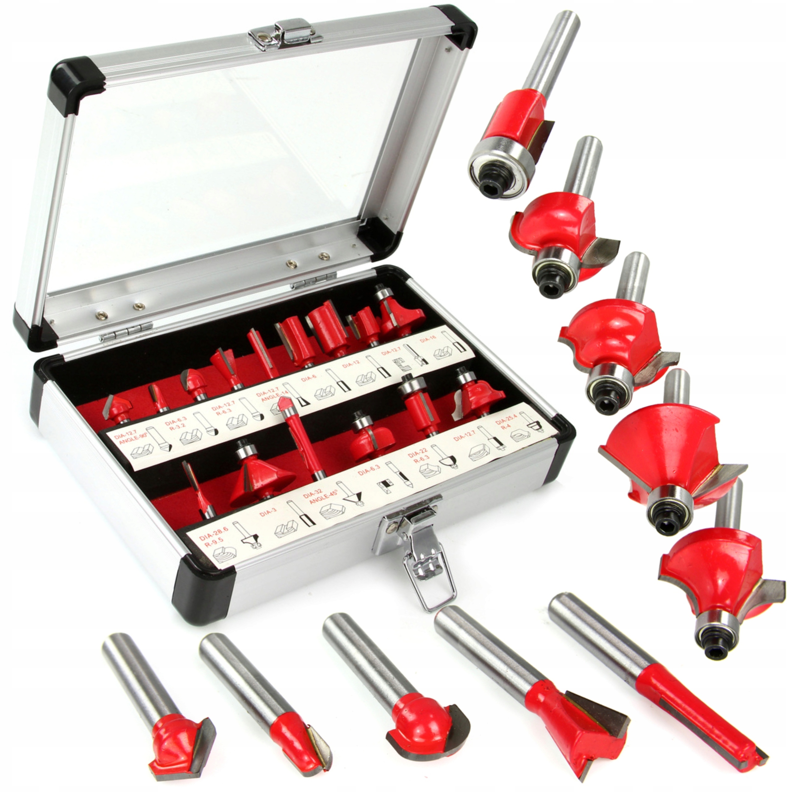 KOMPLET FREZY KSZTAŁTOWE DO DREWNA ZESTAW WALIZKA 15 EL FREZ SOLIDNE ...