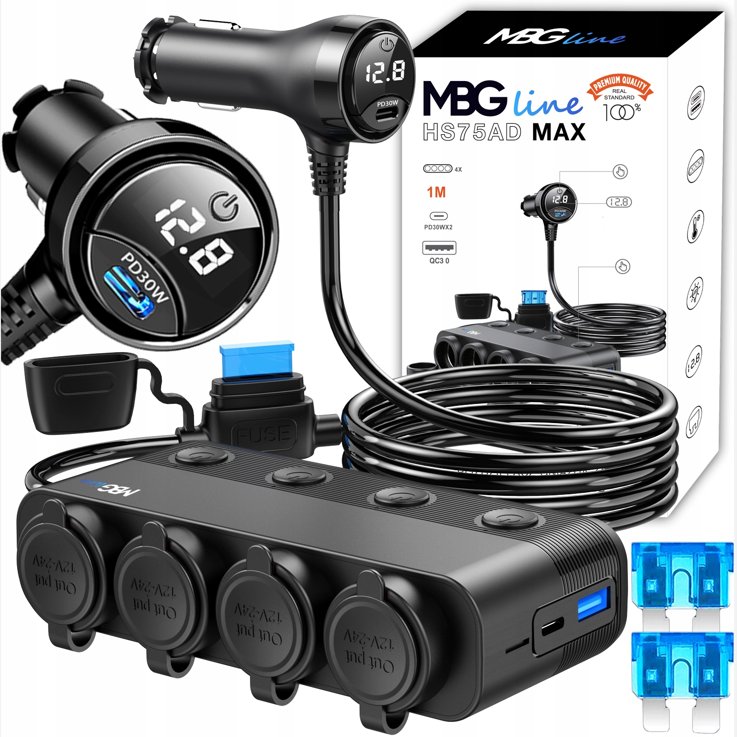 ROZDZIELACZ GNIAZDA ZAPALNICZKI 12V 24V ŁADOWARKA SAMOCHODOWA QC PD 3x USB 5902659177223 za 89 ...