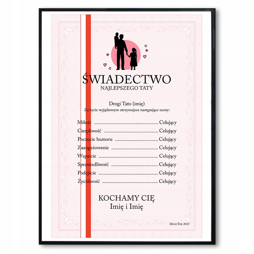 ŚWIADECTWO Prezent dla TATY Personalizowany Wzór (na DZIEŃ Taty dla ...