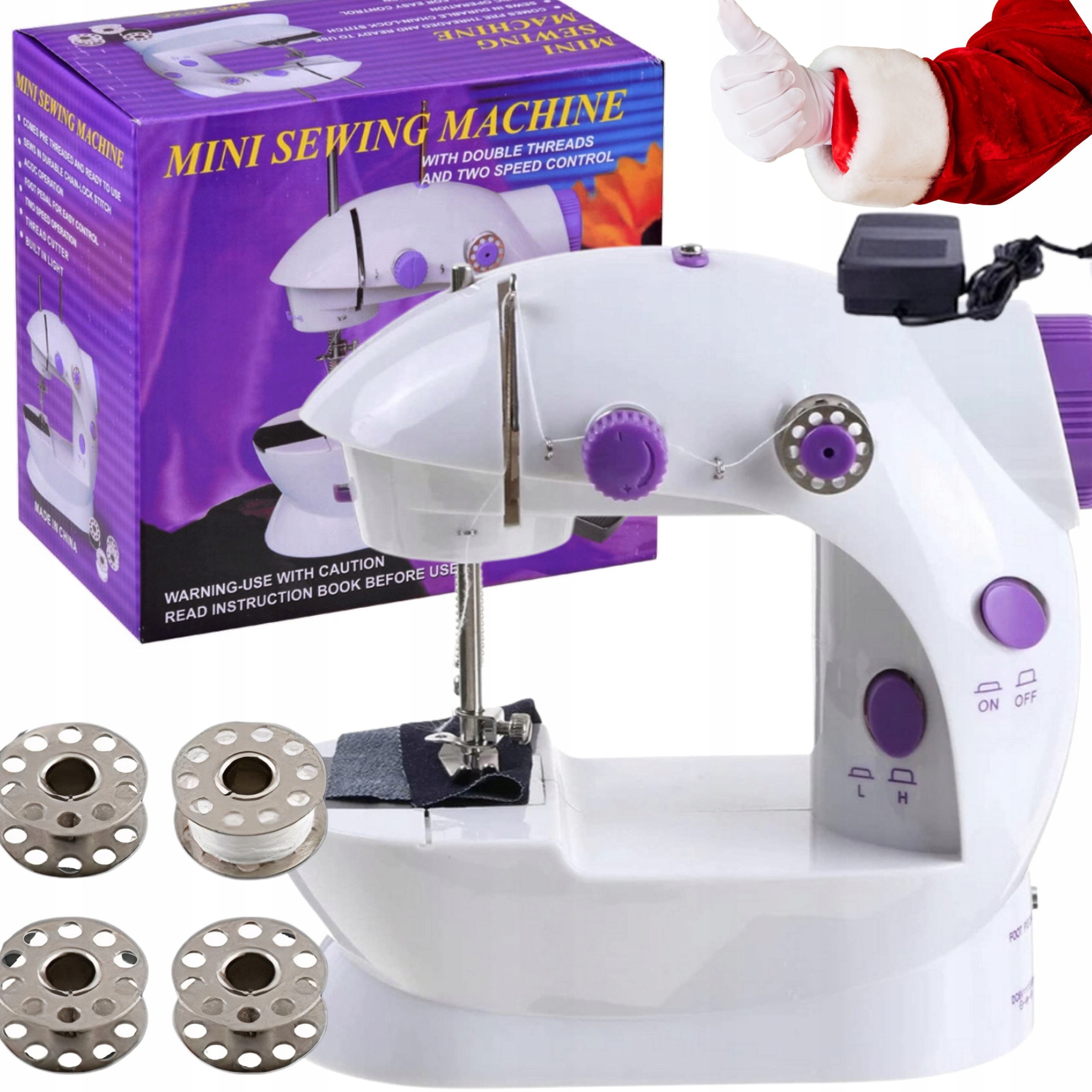 MASZYNA DO SZYCIA MINI ELEKTRYCZNA PRZENOŚNA PODŚWIETLANIE LED ...