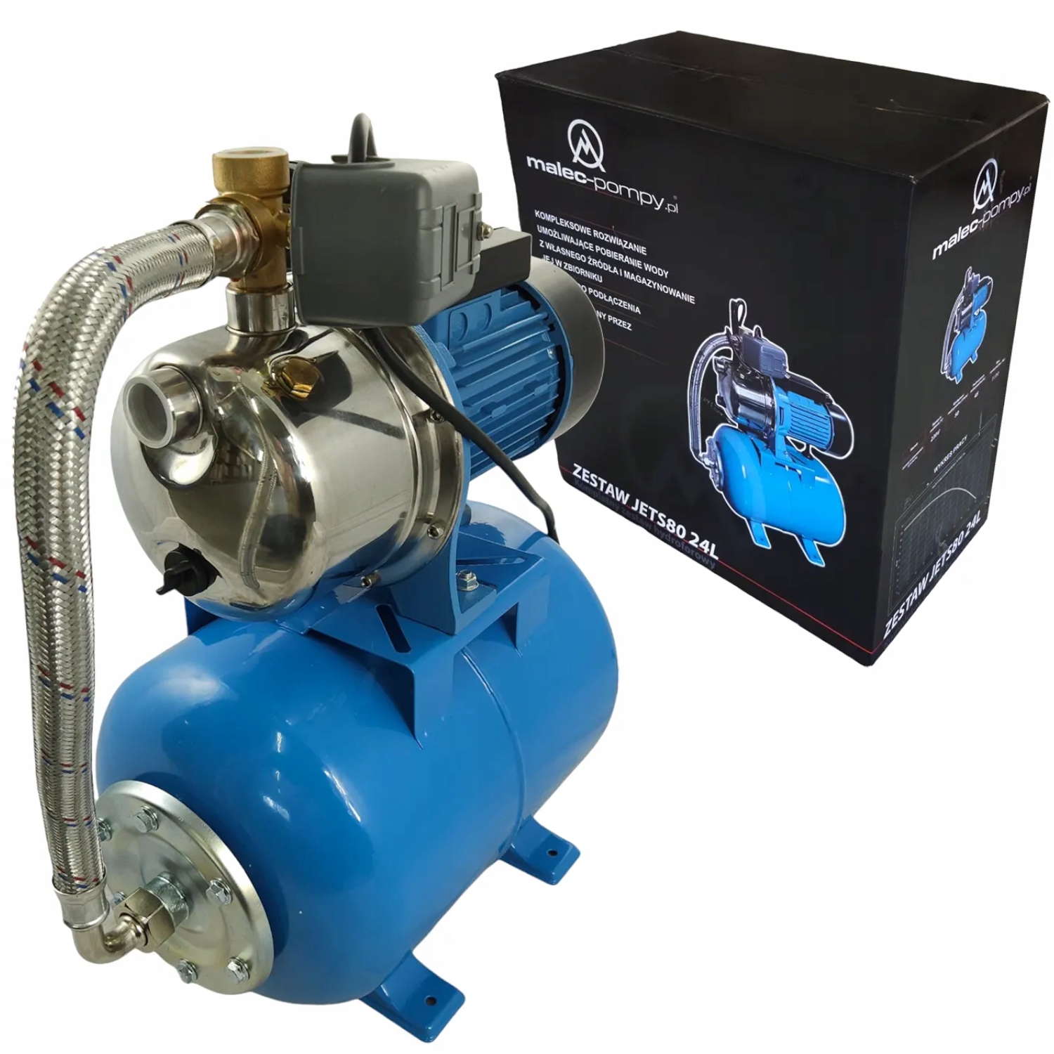 HYDROFOR DO WODY PEŁEN ZESTAW HYDROFOROWY POMPA JETS80 ZBIORNIK 24L ...