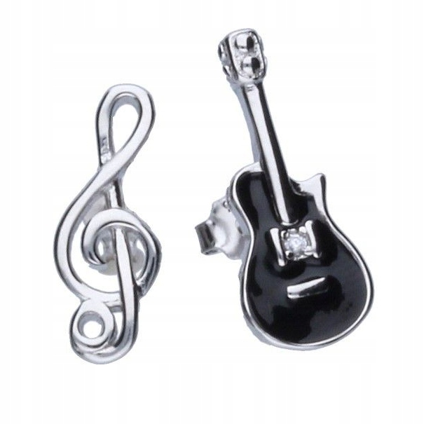 KOLCZYKI SREBRO 925 GITARA KLUCZ WIOLINOWY NUTKA ROCK METAL PUNK REGGAE ...