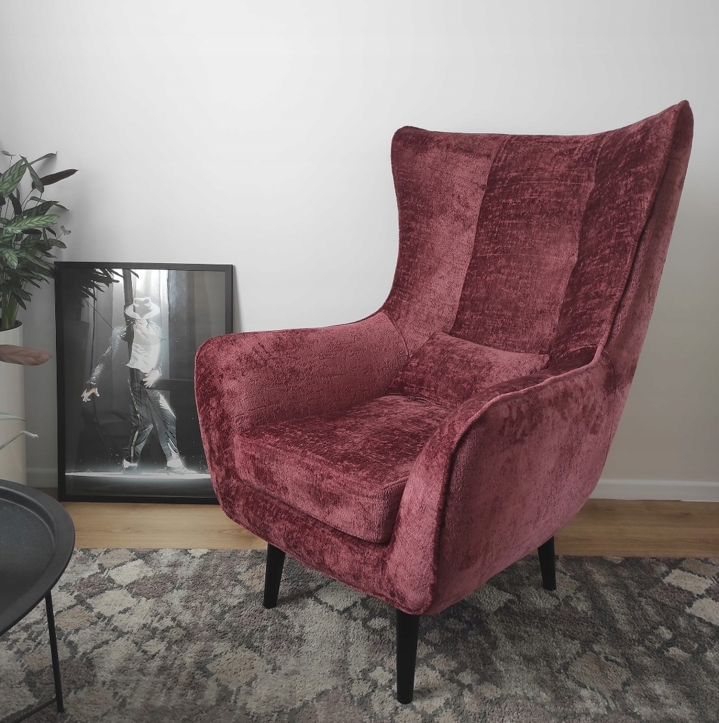 Fotel tradycyjny OLIVIA niebieski tkaninowy z drewna • Cena, Opinie ...