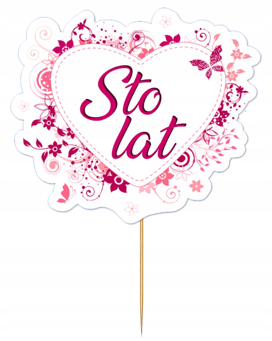 Topper STO LAT Serce Kwiaty Dekoracja na tort RÓŻ 13386538705 - Allegro.pl