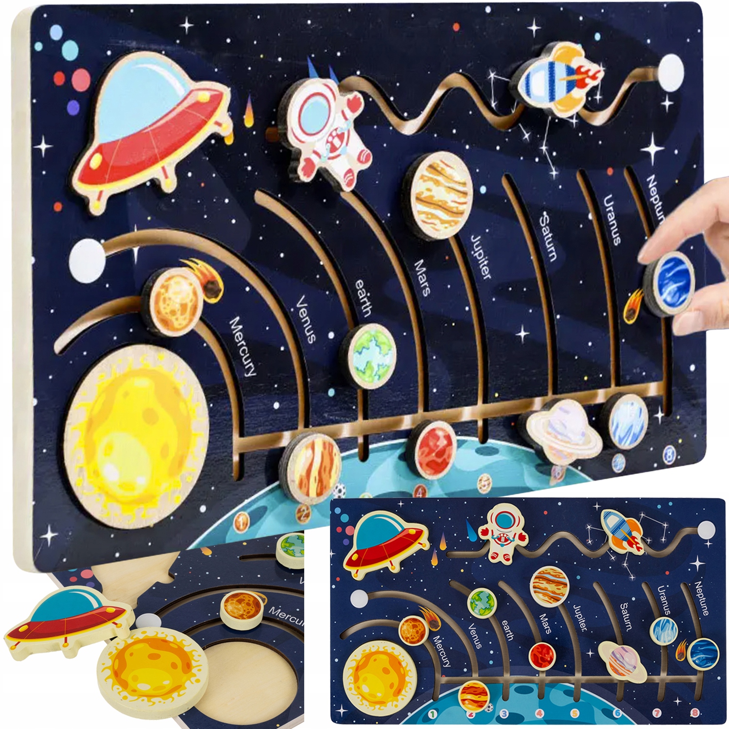 Edu. Wooden Maze Montessori Solar System Planets Toy Blocks ...