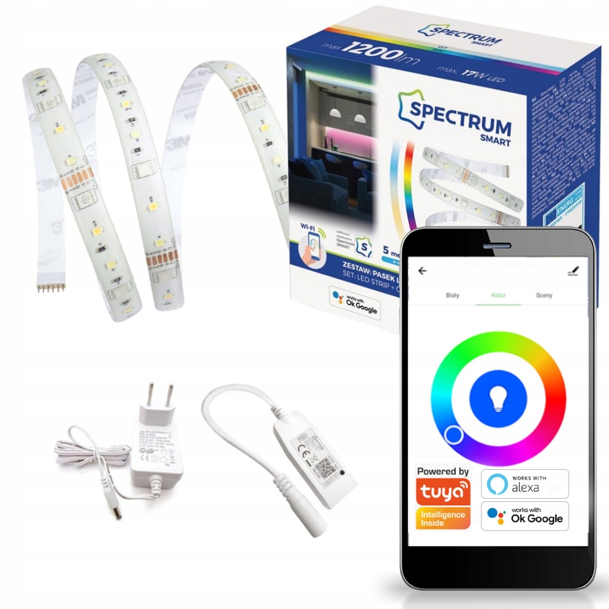 Taśma Pasek LED 17W RGB CCT SMART WiFi 5m ZASILACZ (WOJ+14493) • Cena ... Taśma Pasek LED 17W RGB CCT SMART WiFi 5m ZASILACZ (WOJ+14493) • Cena ...