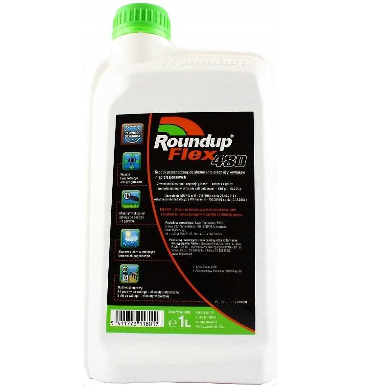 ROUNDUP FLEX 480 1L RANDAP ŚRODEK OPRYSK CHWASTOBÓJCZY MOCNIEJSZY ...