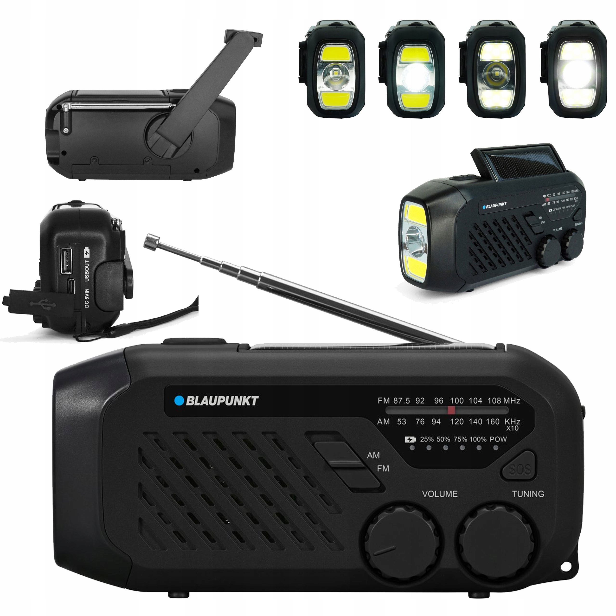 RADIO AWARYJNE SOLARNE PRĄDNICA z LATARKĄ SOS POWER BANK BLAUPUNKT ER10 ...
