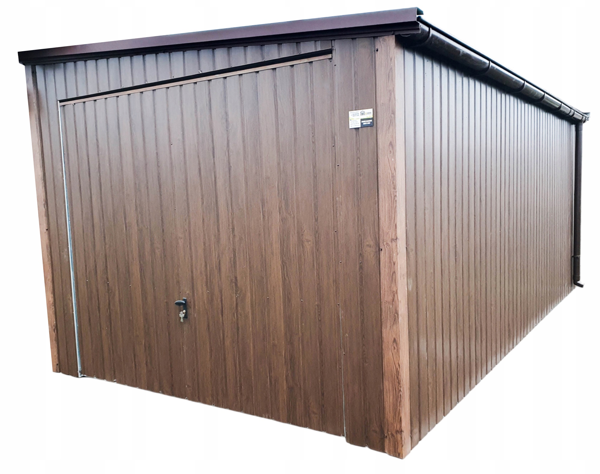 Garaż Blaszany 3,5x5 Brama - drewnopodobny - Rynny - dach spad w bok ...