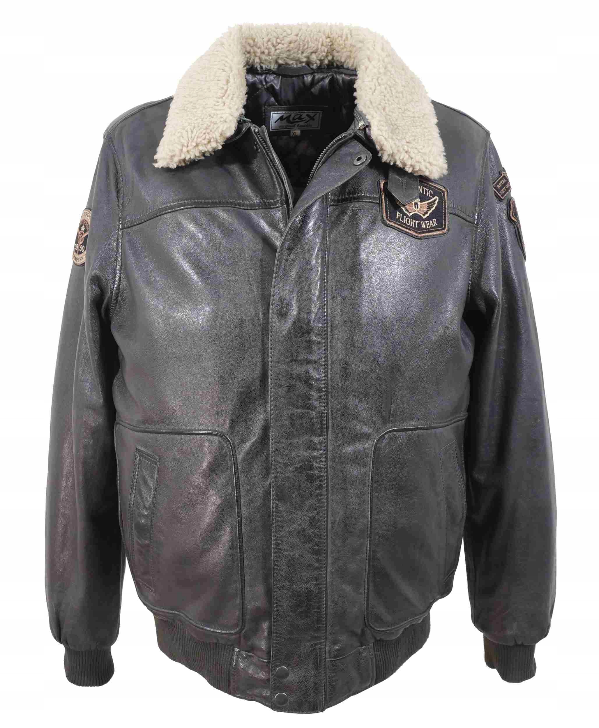 Pilotka Męska SZARA Skórzana M LOTNICZA ZIMOWA NASZYWKI 14565055004 ...