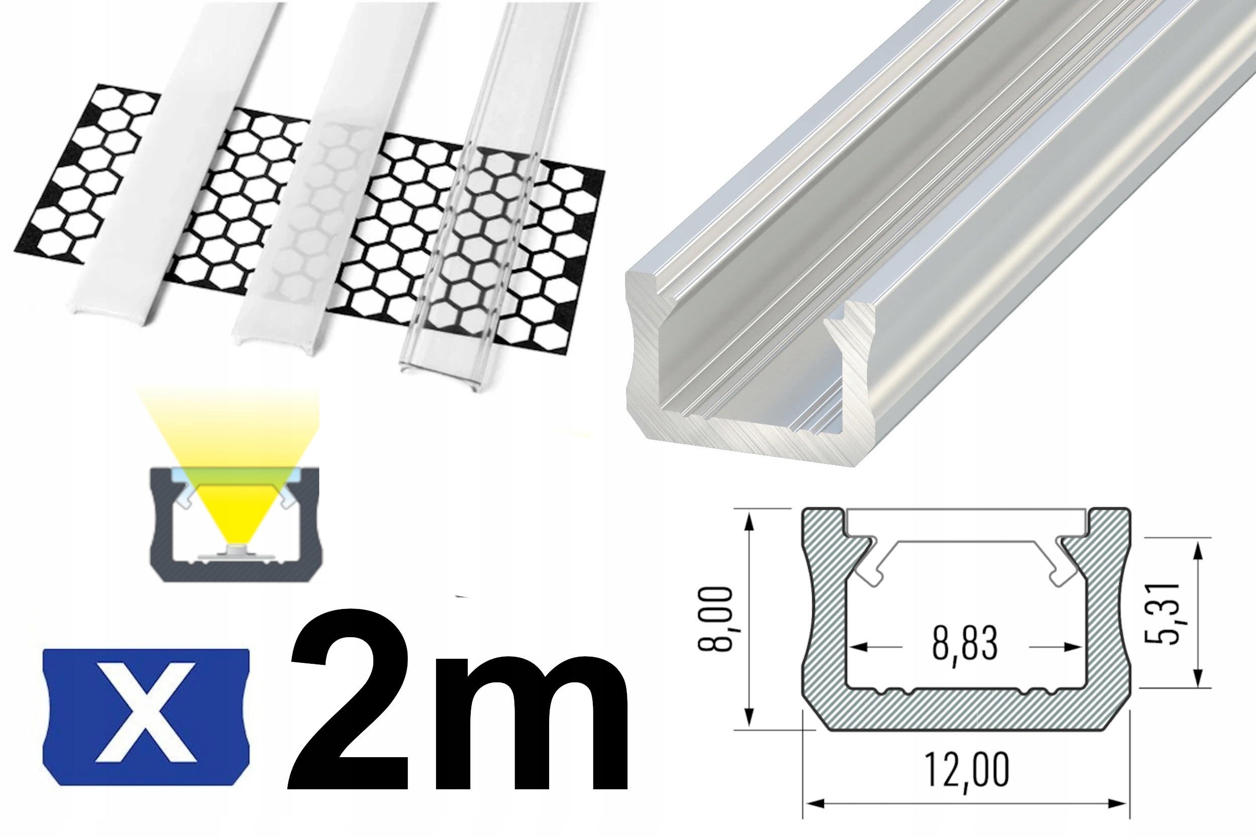 PROFIL LED ALU DO TAŚM 12mm WĄSKI TYP X SREBRNY 2M (0690548359649 ...