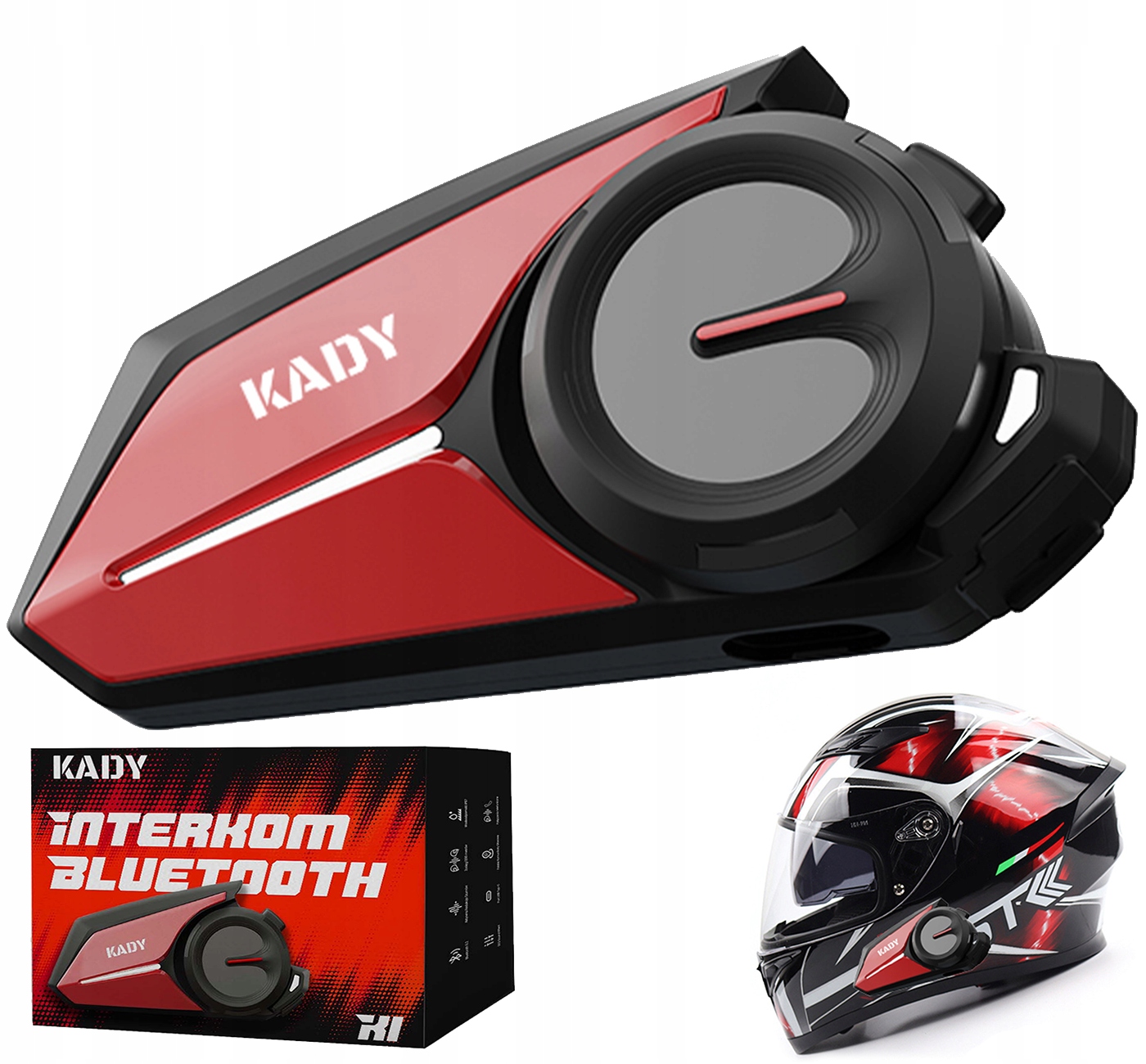 KADY K1INTERKOM MOTOCYKLOWY BLUETOOTH 1200 METRÓW POLSKI LEKTOR 850 mAh ...