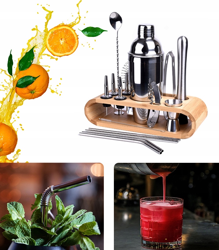 ZESTAW BARMAŃSKI SHAKER STOJAK DUŻY PROFESJONALNY DOMOWY DO NAPOJÓW ...