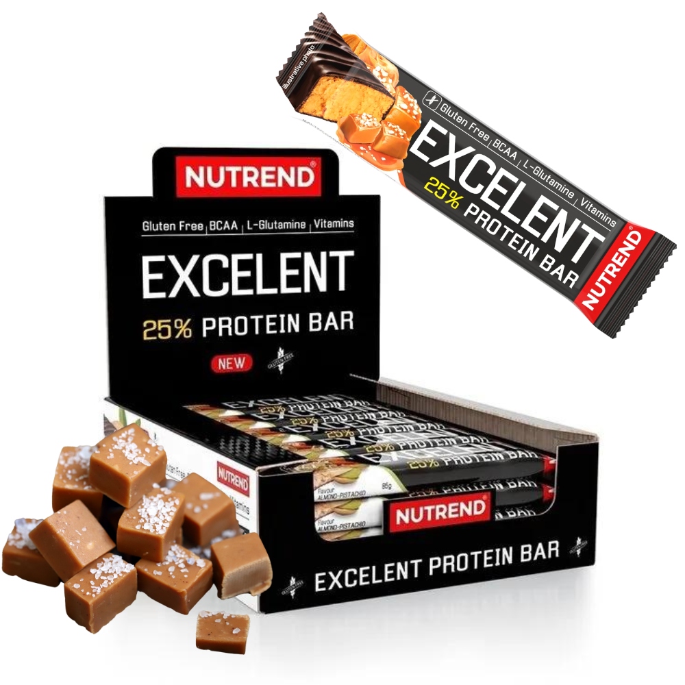 18 x BATON PROTEINOWY NUTREND EXCELENT SŁONY KARMEL 85 G PRZEKĄSKA ...