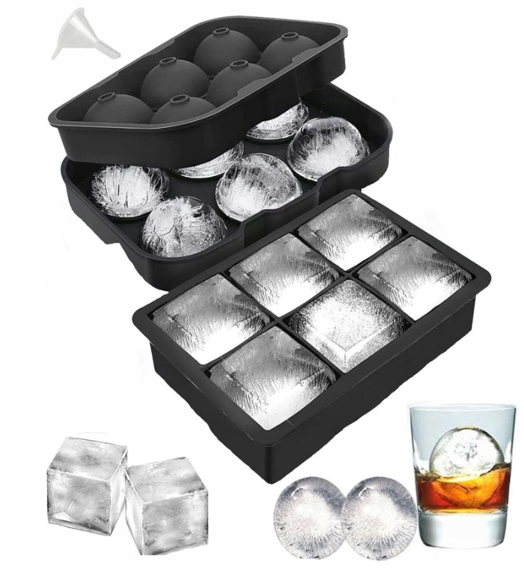 FORMA DUŻE KULE i KOSTKI DO LODU SILIKON LÓD KULE + FORMA SZEŚCIAN ...