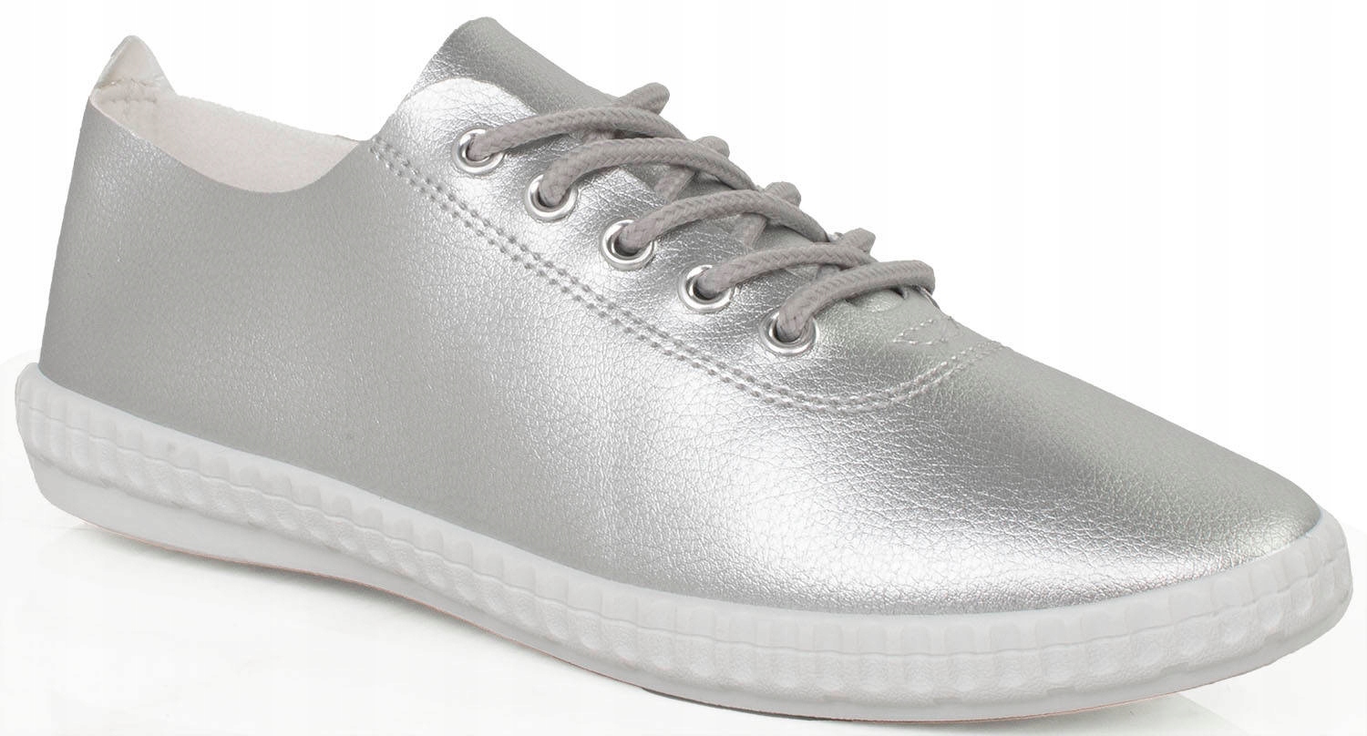 7436 SREBRNE TRAMPKI TENISÓWKI SKÓRZANE 39 13744917793 - Allegro.pl