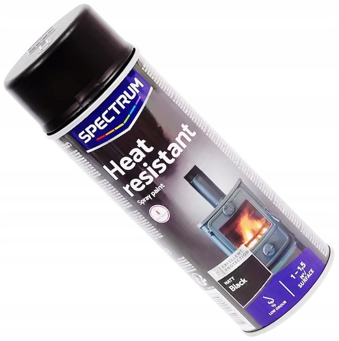 FARBA ŻAROODPORNA MATOWA CZARNA SPRAY 400 ml DO METALU KOMINKÓW DO ...