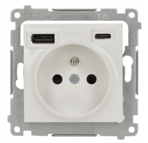 Gniazdo z ładowarką z uziemieniem USB C+A 2,1A 16A biały Kontakt-Simon ...