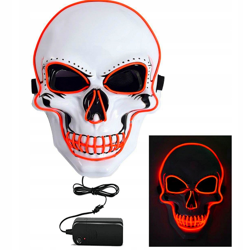 ŚWIECĄCA MASKA LED PARTY MASKI Z STRACHU CZASZKĄ COSPLAY MASKA DUCH ...