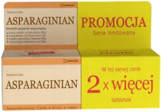 ASPARAGINIAN magnez potas cynk SERCE Uniphar 100 tabletek ... ASPARAGINIAN magnez potas cynk SERCE Uniphar 100 tabletek ...