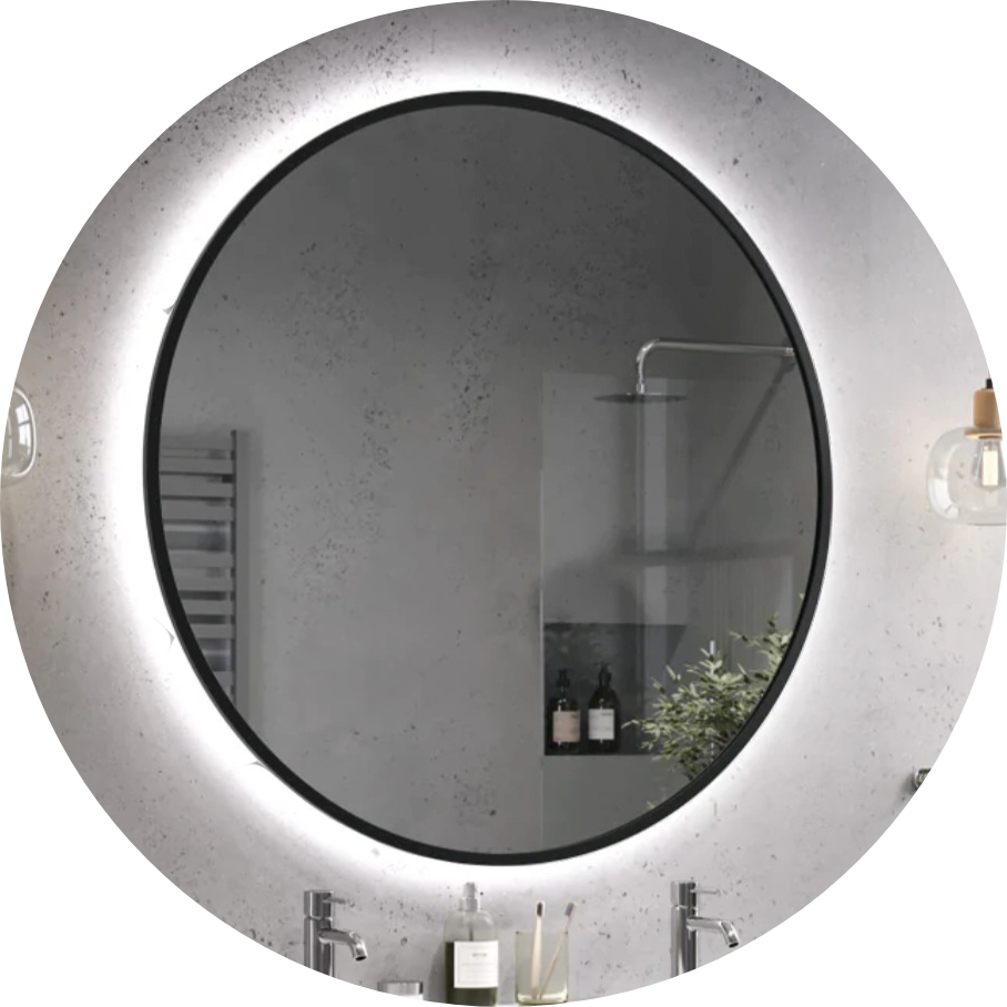 LUSTRO OKRĄGŁE 100cm LED COB ALUMINIOWA CZARNA RAMA LOFT LUSTRO ŚCIENNE ...