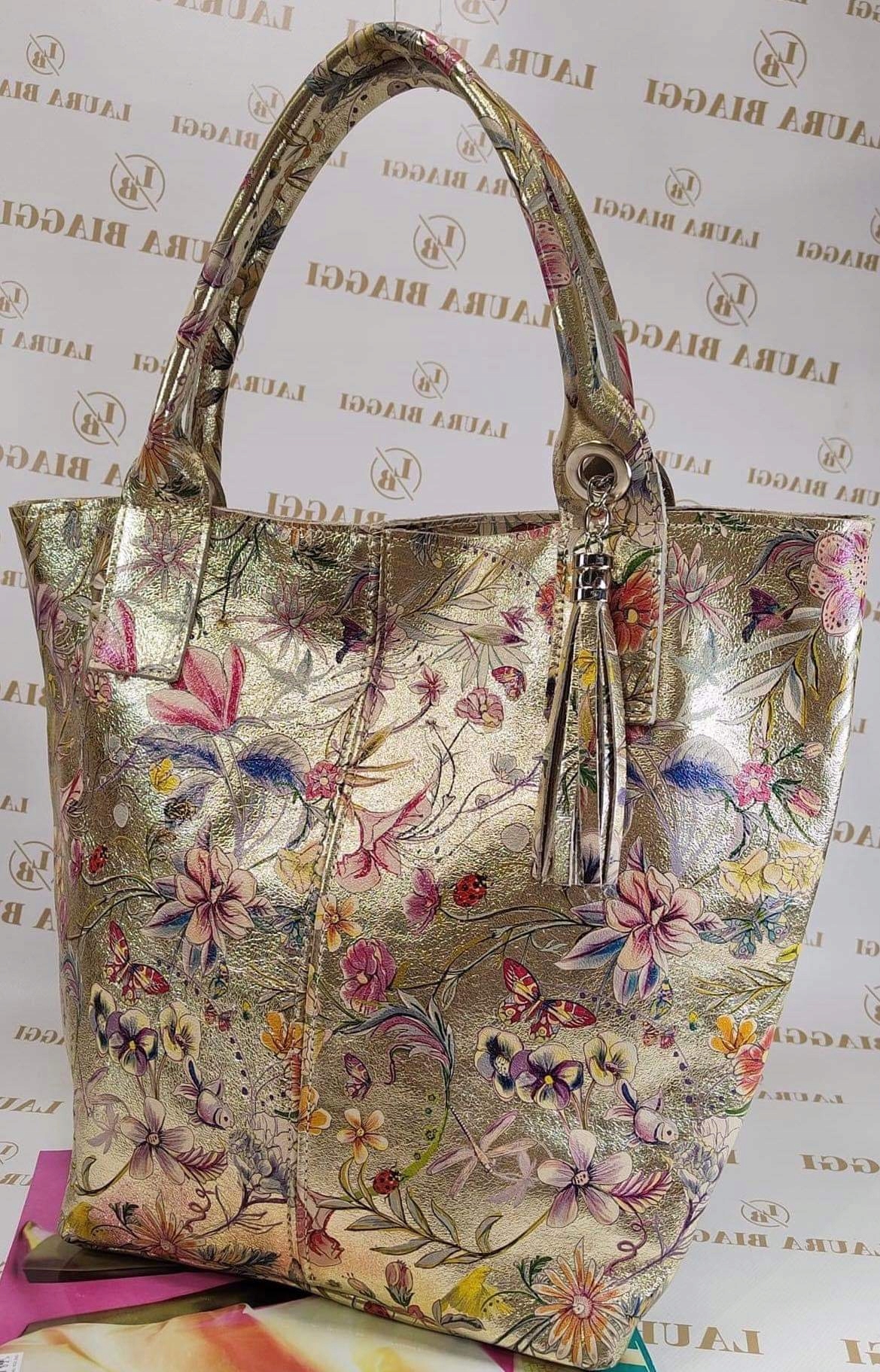 Laura Biaggi torebka shopper skóra naturalna wielokolorowy • Cena, Opinie - Allegro