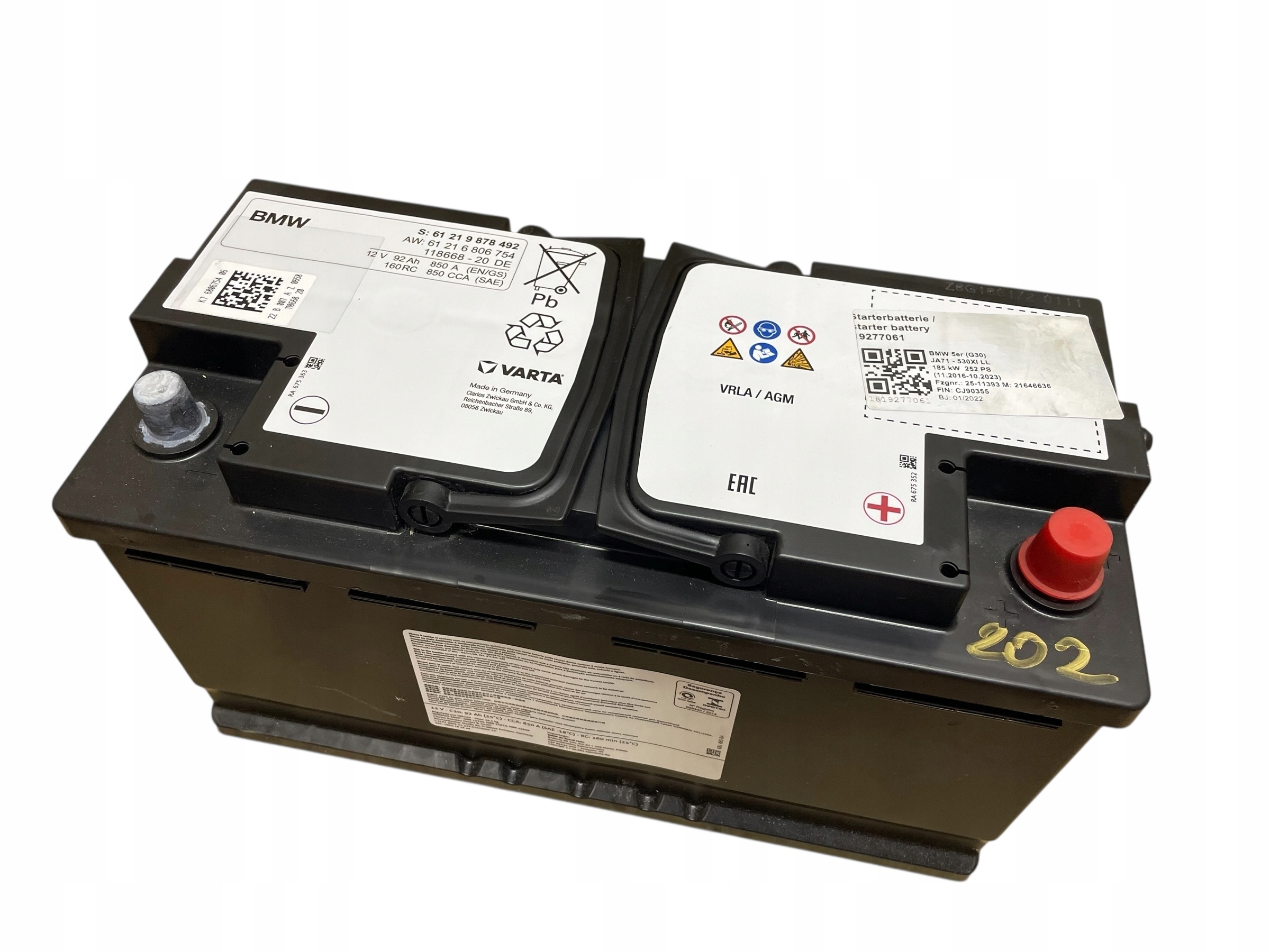 AKUMULATOR AGM START-STOP 12V 92AH 850A BMW 2022R ORYGINAŁ za 550.00PLN ...