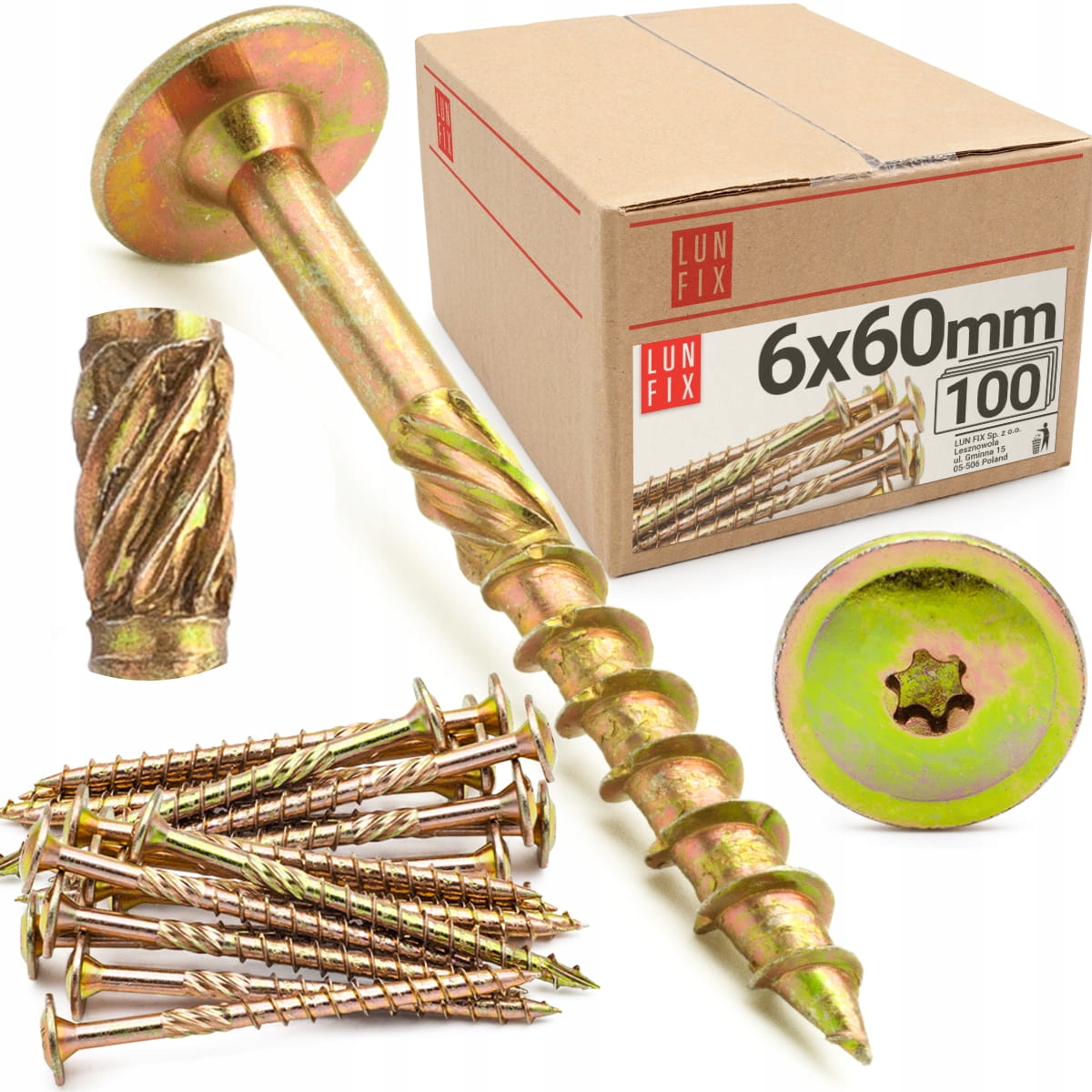 Wkręty ciesielskie 6x60 talerzowe śruby do drewna gniazdo TX WKCP ...