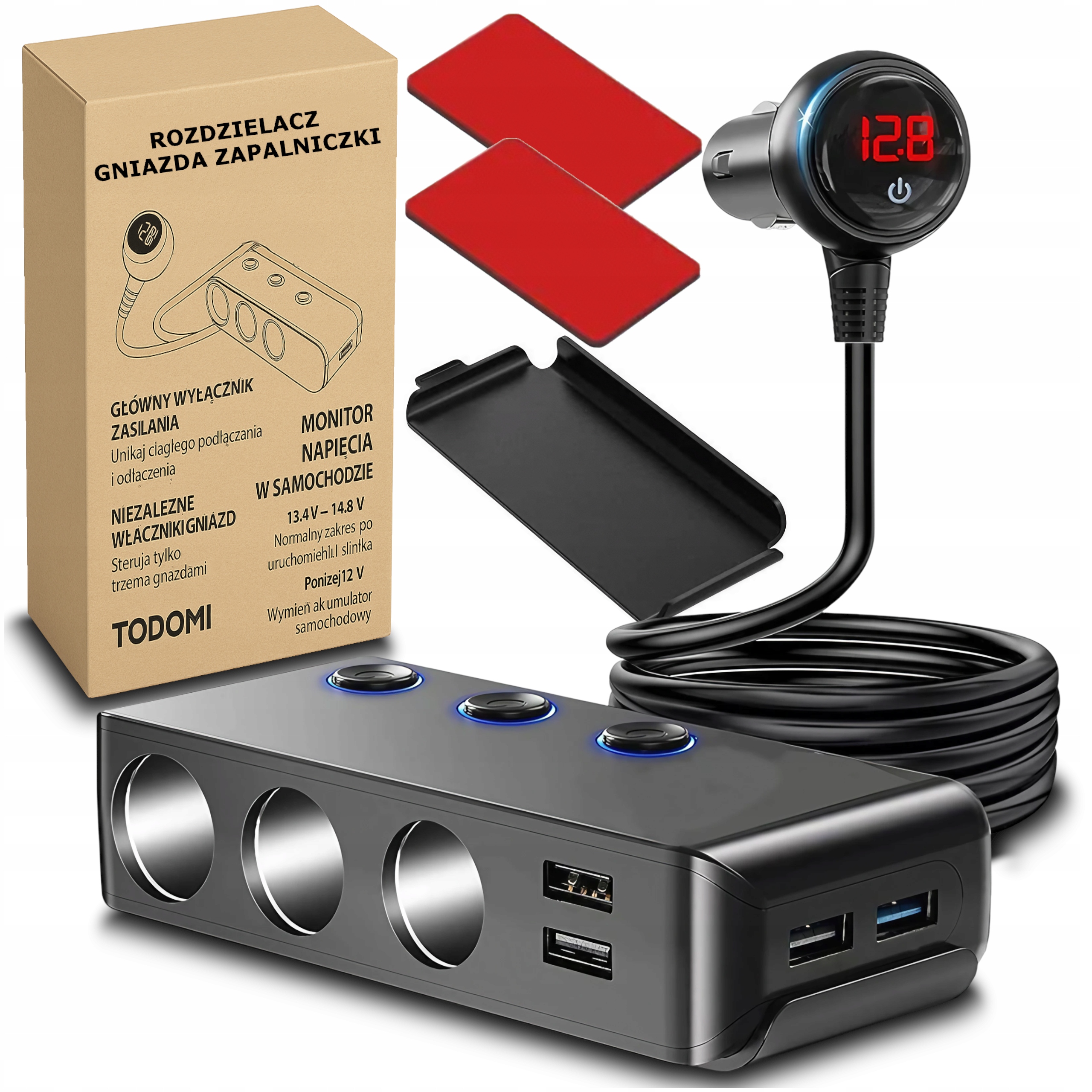 ROZDZIELACZ GNIAZDA ZAPALNICZKI 12V 24V 3x USB ŁADOWARKA SAMOCHODOWA QC 3.0 5907389145399 za 69 ...