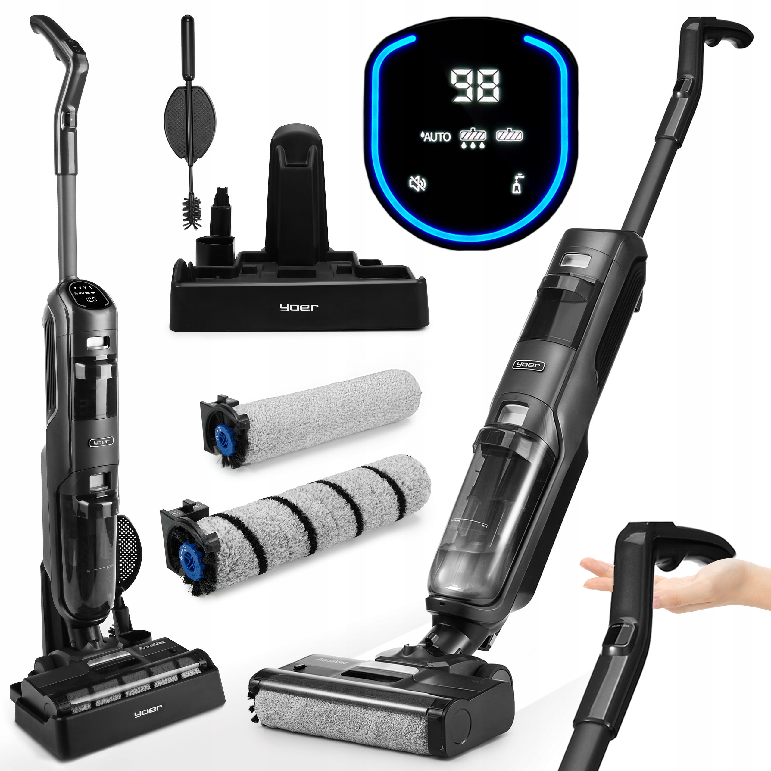 Odkurzacz bezprzewodowy pionowy myjący 6w1 Yoer 400m2 +HEPA12 +60 min ...