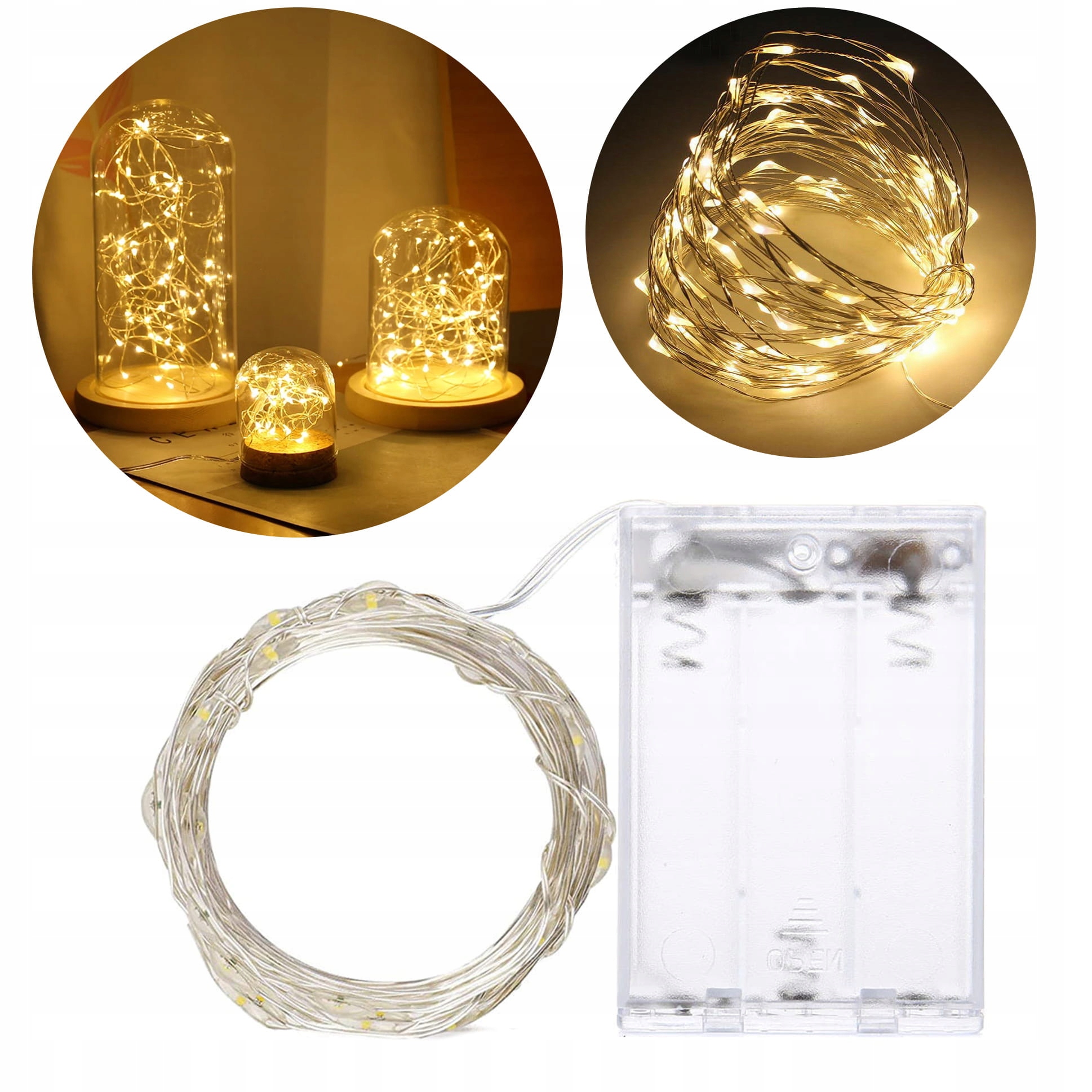 LAMPKI na DRUCIKU 100 LED NA BATERIE BIAŁE CIEPŁE GIRLANDA Choinkowe 10 ...