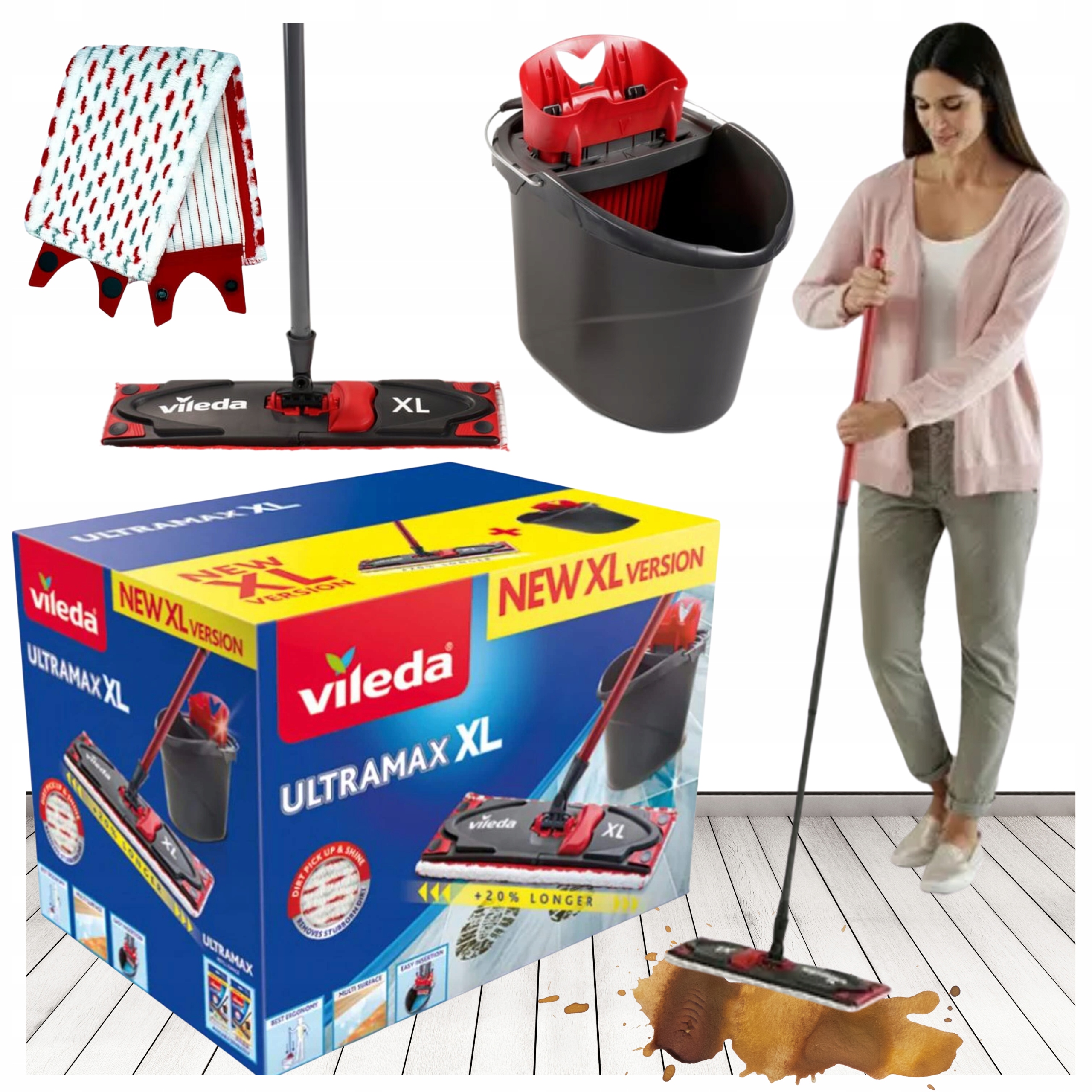Vileda Mop płaski Ultramax BOX XL Zestaw 42cm Do wyciskania duży wkład ...