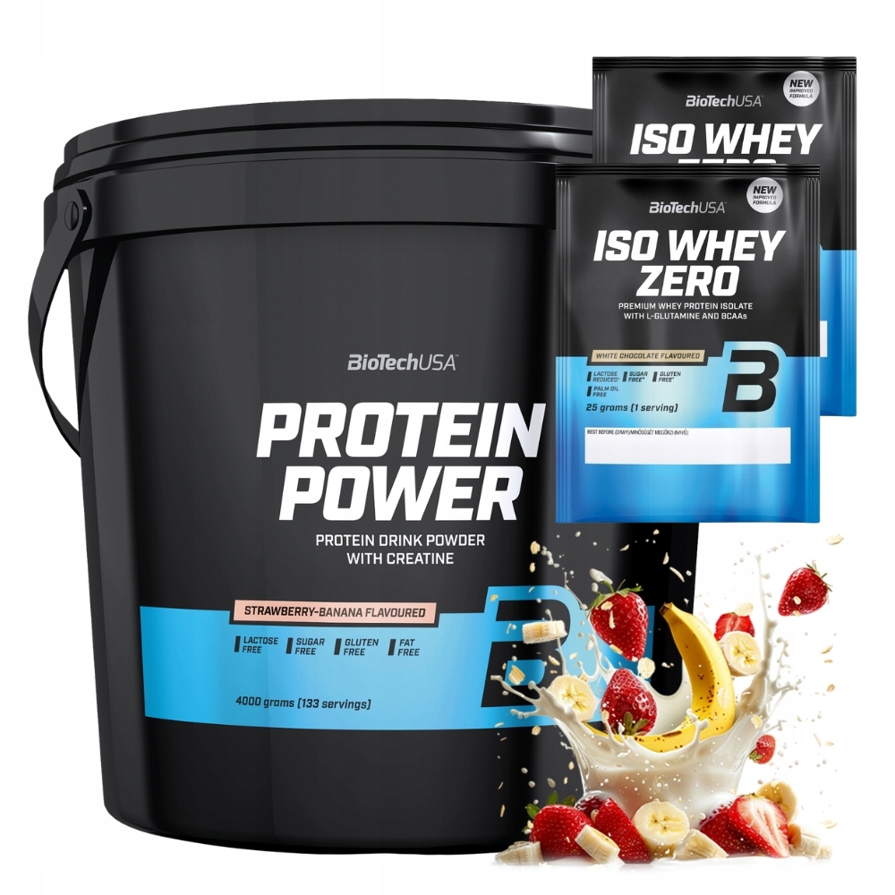 BIOTECH PROTEIN POWER 4000g ODŻYWKA BIAŁKOWA AMINO + 2x ISO WHEY ZERO ...