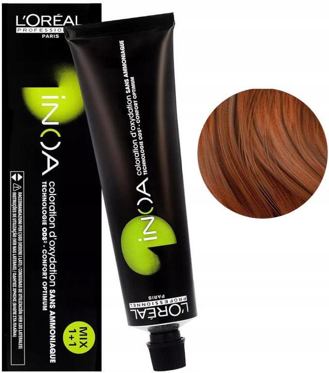 LOREAL INOA 7.43 MIEDZIANY ZŁOTY BLOND BEZAMONIAKOWA TRWAŁA FARBA DO ...