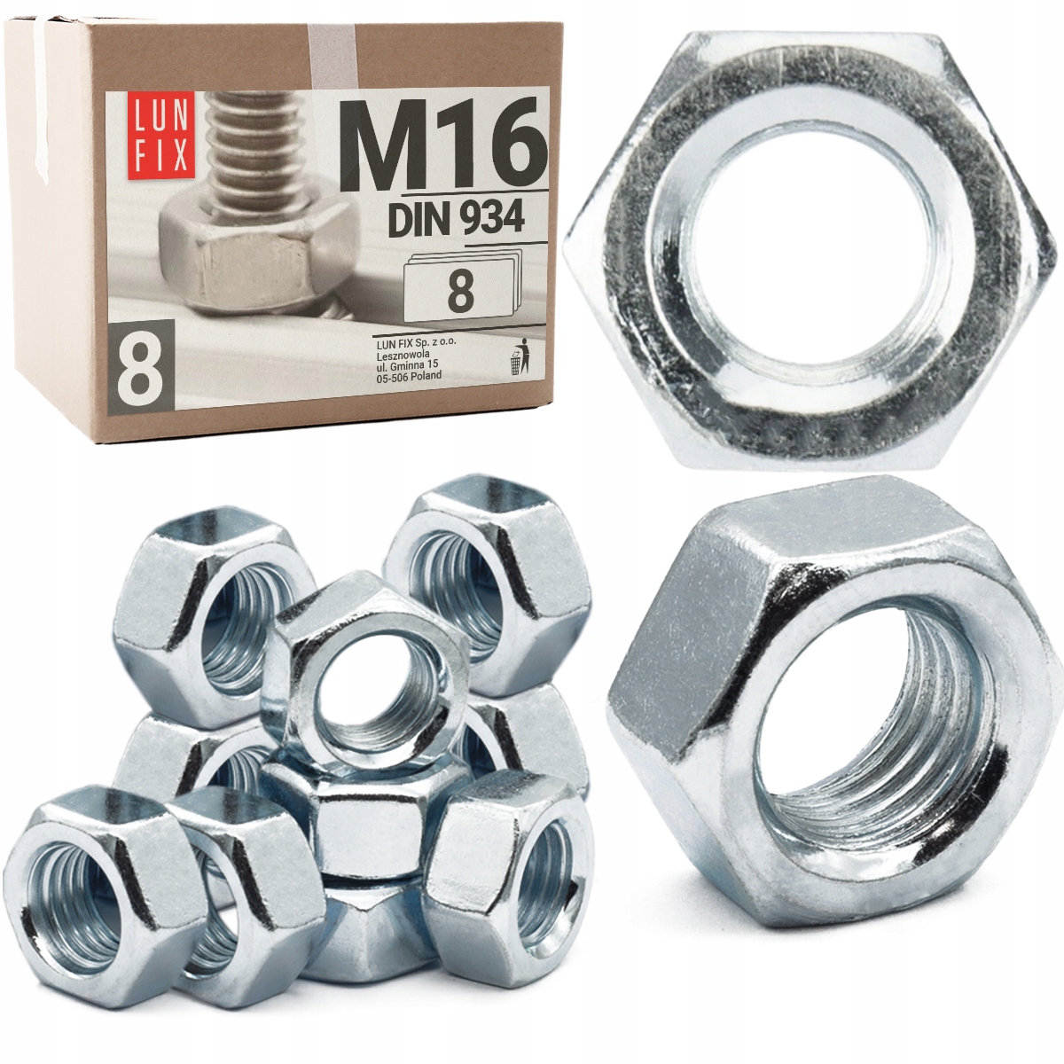 Nakrętka M16 sześciokątna DIN 934 ocynkowana kl. 8 8 szt. • Cena ...