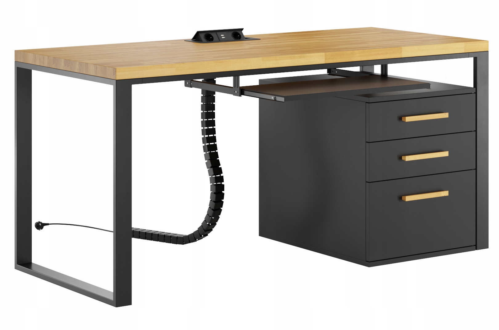 Biurko loft 160x70 kontener, akcesoria do biurka (Biurko loft dębowe z ...