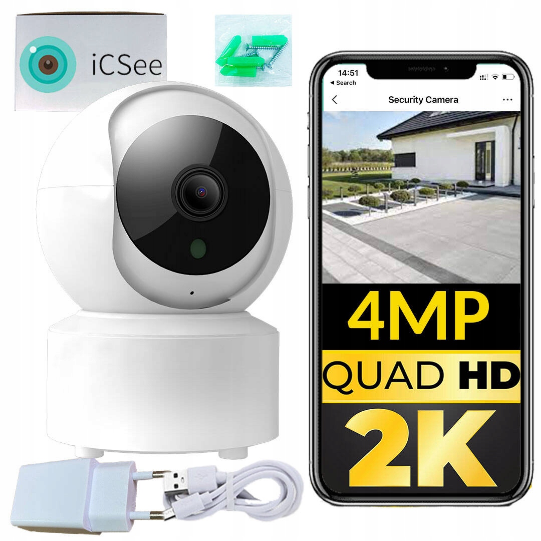 Kamera obrotowa wewnętrzna 2K WQHD 4MP WIFI IP ICSEE zoom Smart - Sklep, Opinie, Cena w Allegro