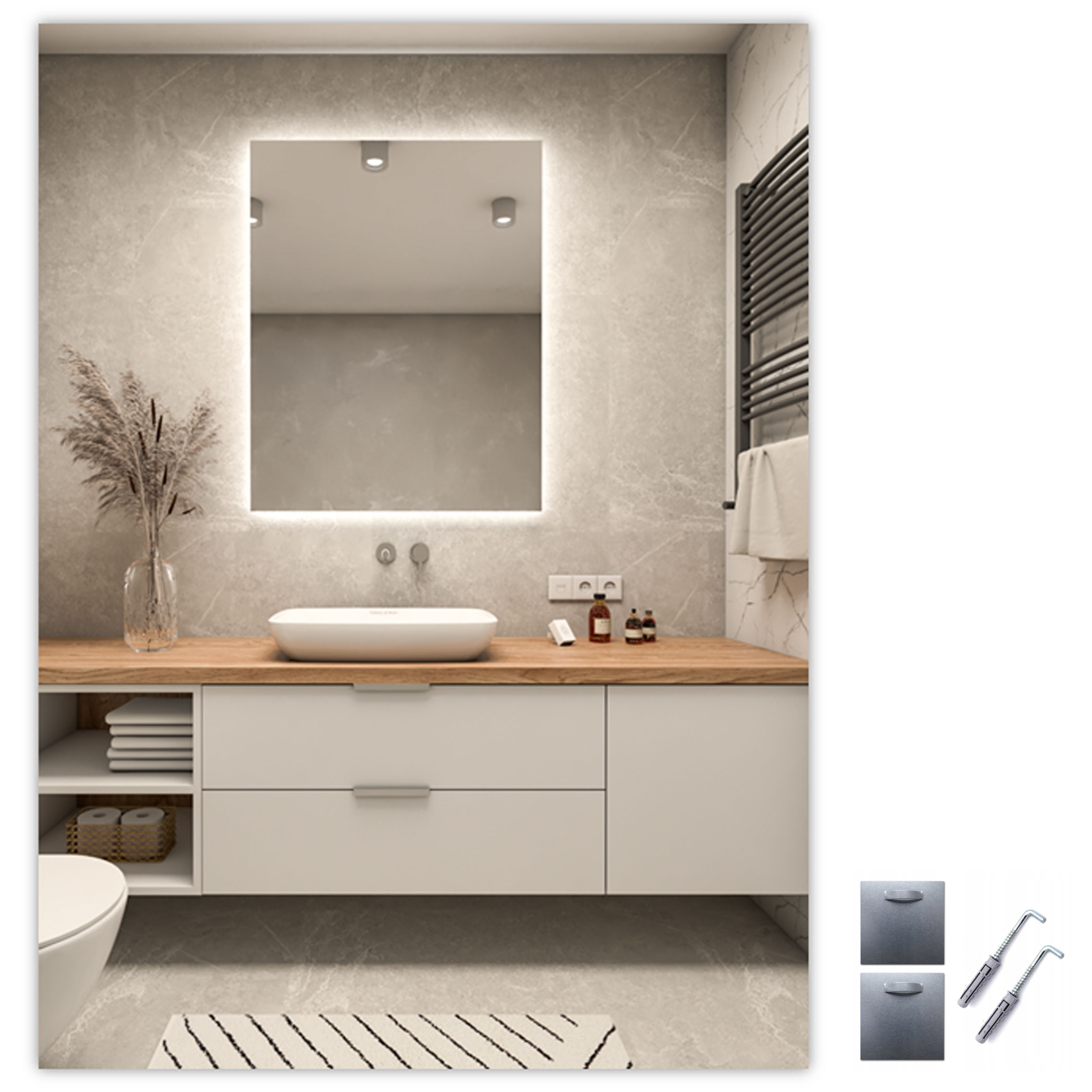 LUSTRO LED 60x80 cm ŁAZIENKOWE LEDOWE PODŚWIETLANE NOWOCZESNE FREESIA ...