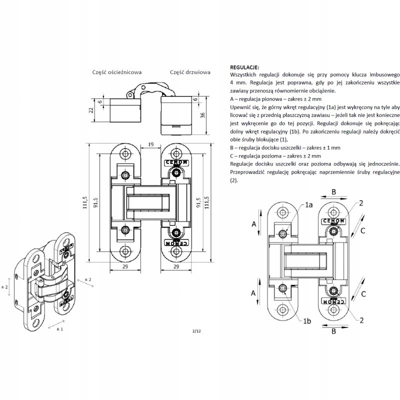 Závesy, pánty - CEMOM RANGE ESTETIC 80 Chrómový satén